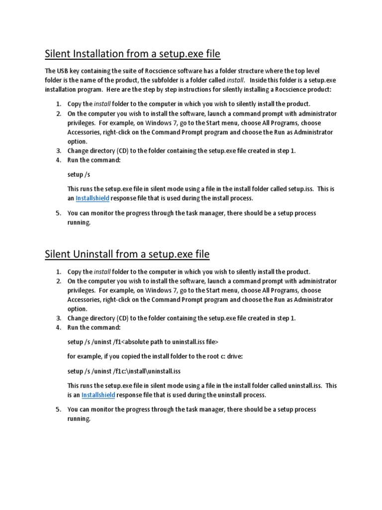 Silent Installation From A Setup - Exe File: Installshield | PDF | Installation (Computer ...