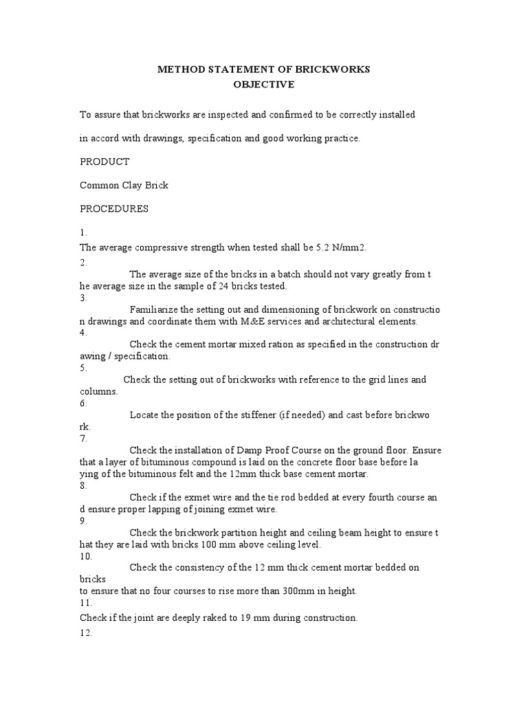 Method Statement of Brick Works | PDF | Home & Garden | Art