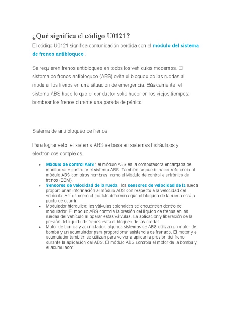 Qué Significa El Código U0121 | PDF | Sistema de freno antibloqueo ...