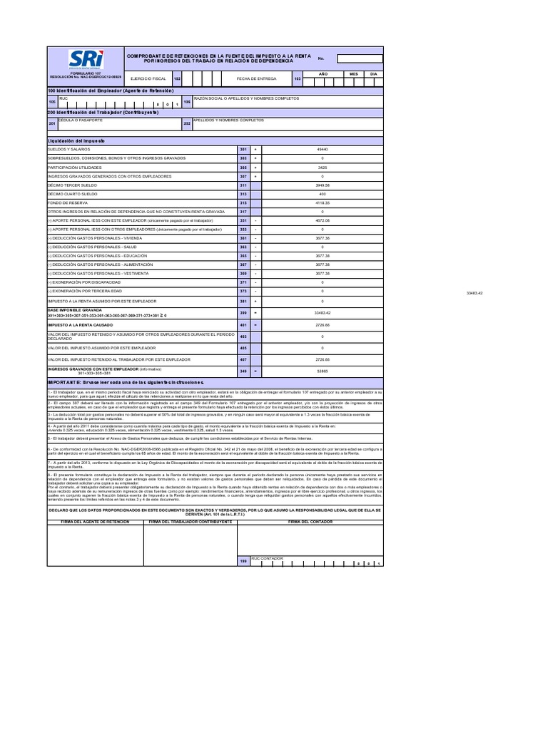 Formulario 107 | PDF | Impuesto sobre la renta | Impuestos