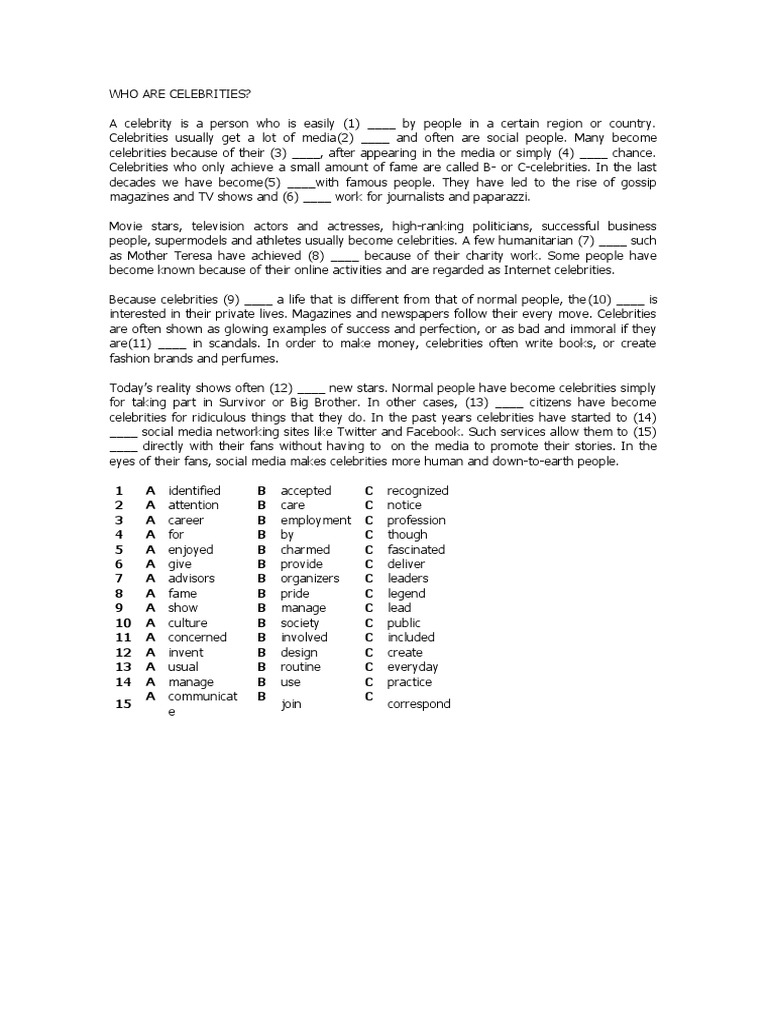 WHO ARE CELEBRITIES Reading | PDF | Celebrity | Mass Media