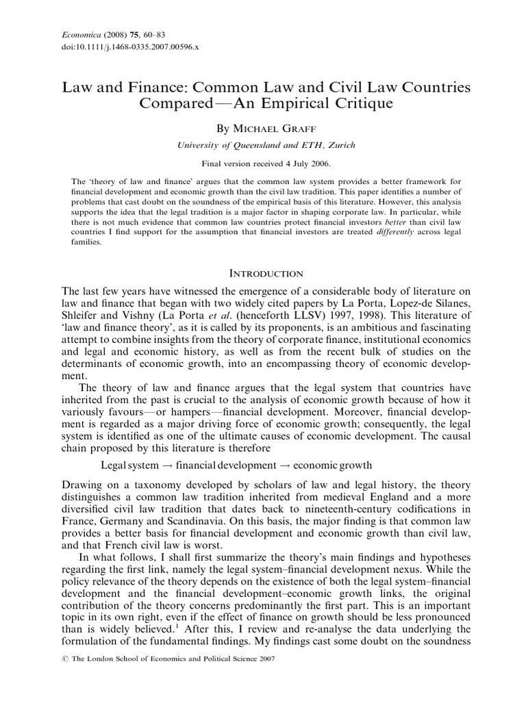Law and Finance: Common Law and Civil Law Countries Compared Fan Empirical Critique | Descargar ...