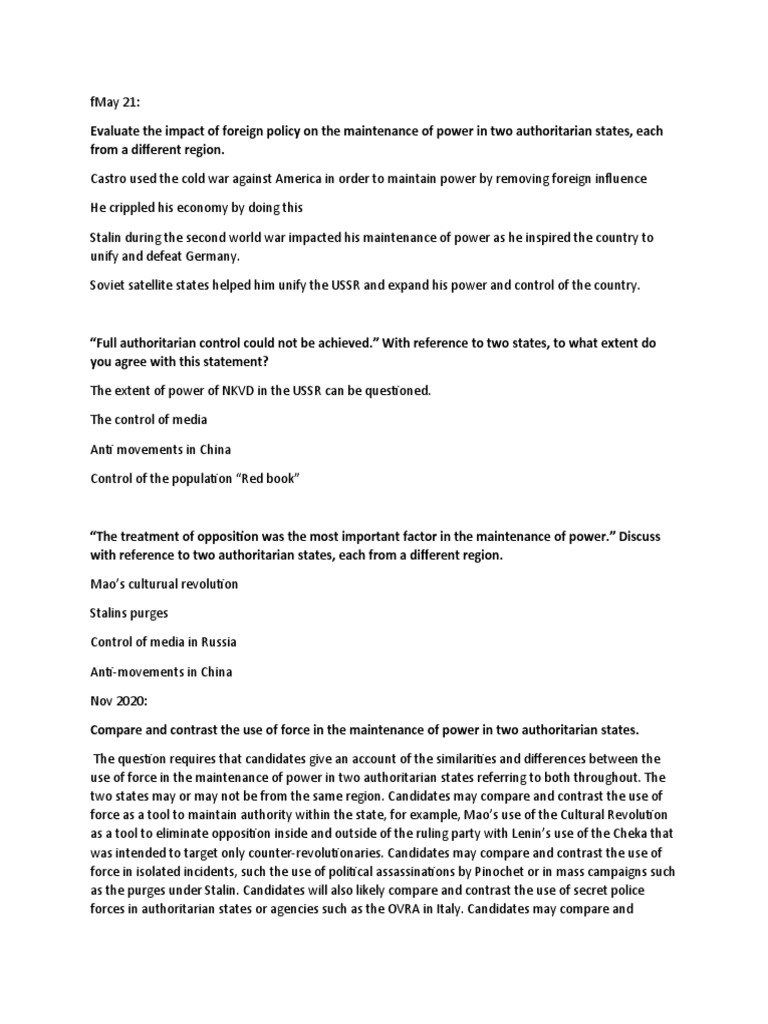 IB History Paper 2 Authoritarian States Revision | PDF | Soviet Union ...