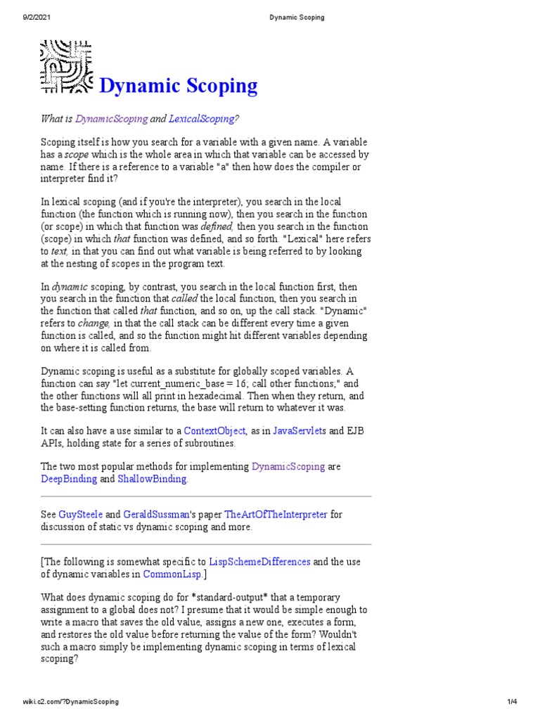 Dynamic Scoping Pdf Scope Computer Science Subroutine