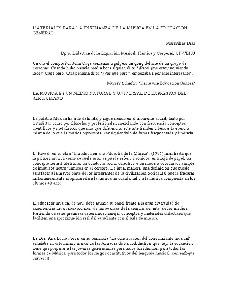 Materiales para La Enseñanza de La Música en La Educación General | PDF ...