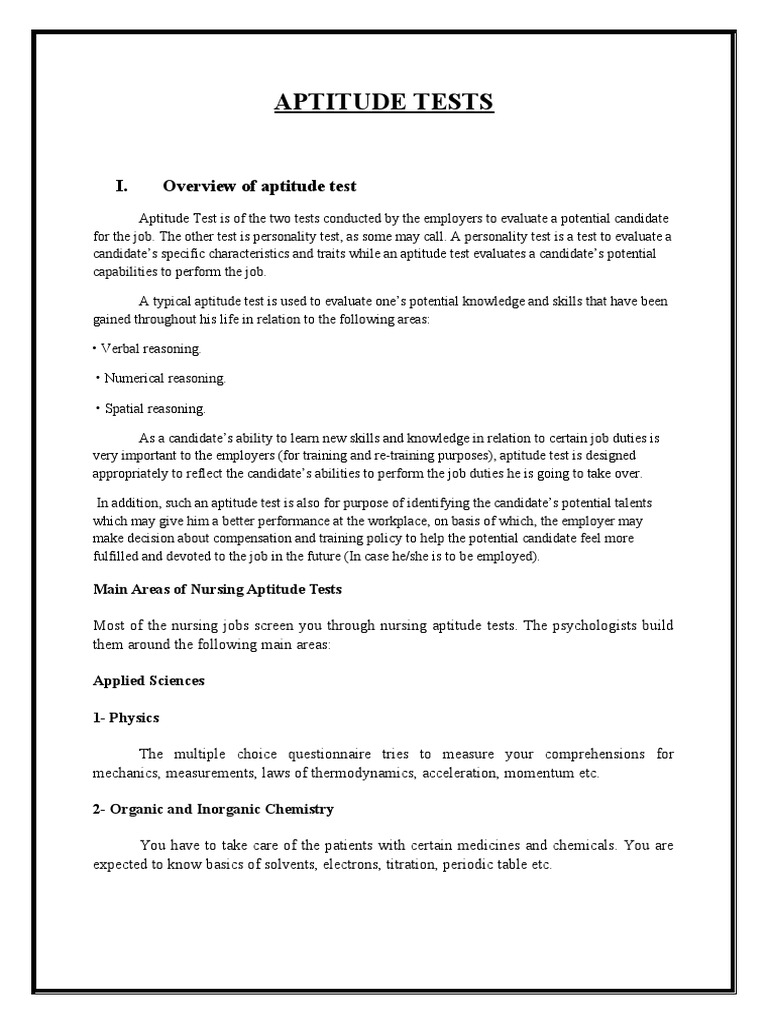 APTITUDE TESTS and Personality Test | PDF | Interview | Psychology