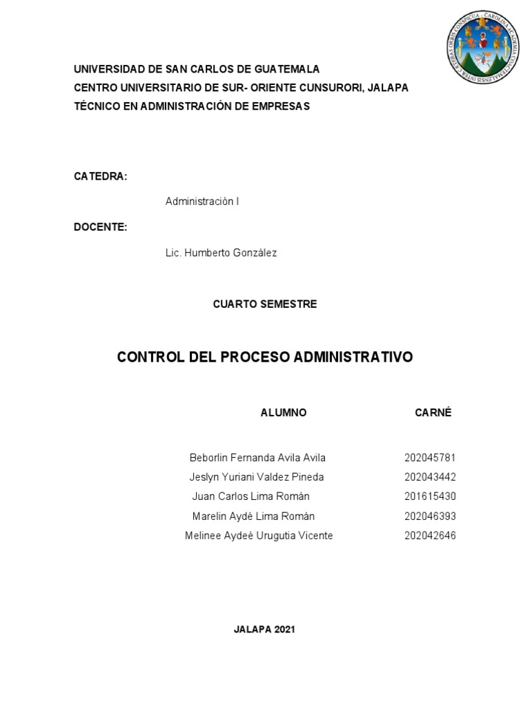 CONTROL DEL PROCESO ADMINISTRATIVO Completo | PDF | Calidad (comercial) | Medición