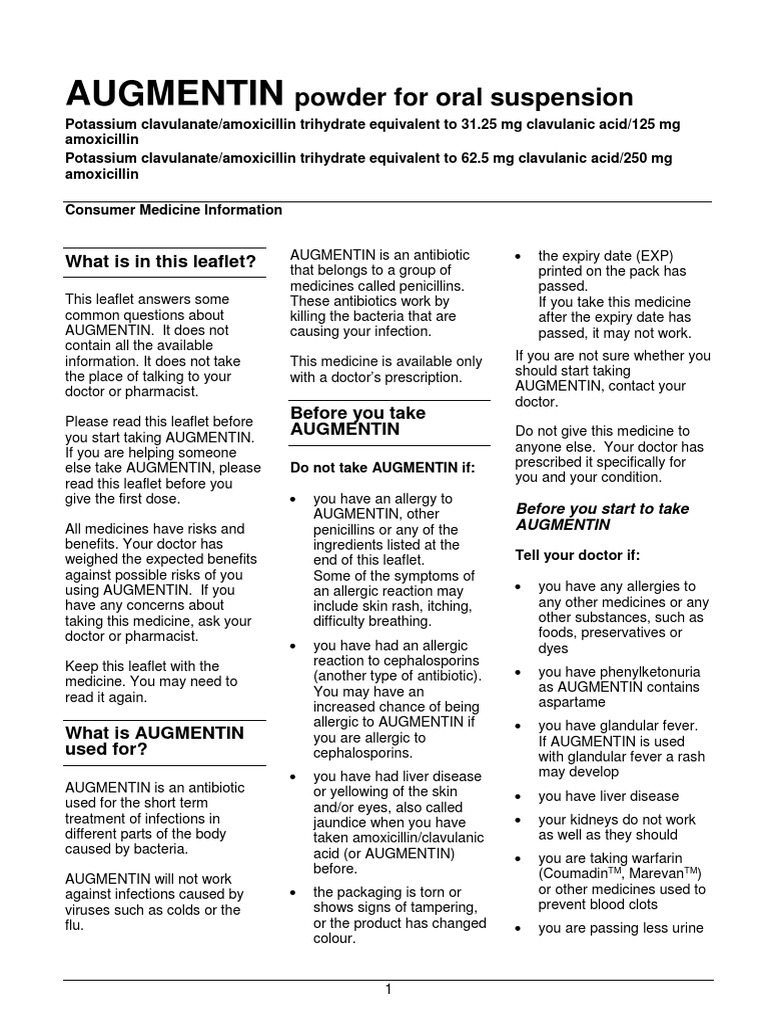 Augmentin: Powder For Oral Suspension | PDF | Medical Specialties ...