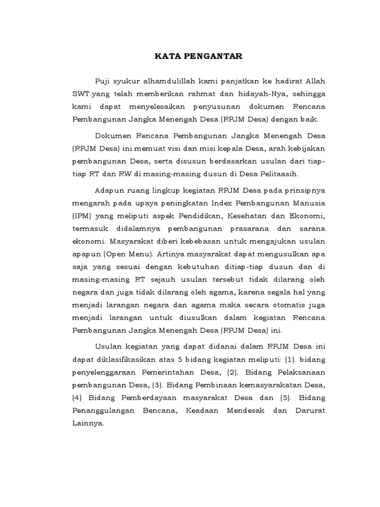 Rancangan RPJMDes Pelitaasih 2021-2027 | PDF