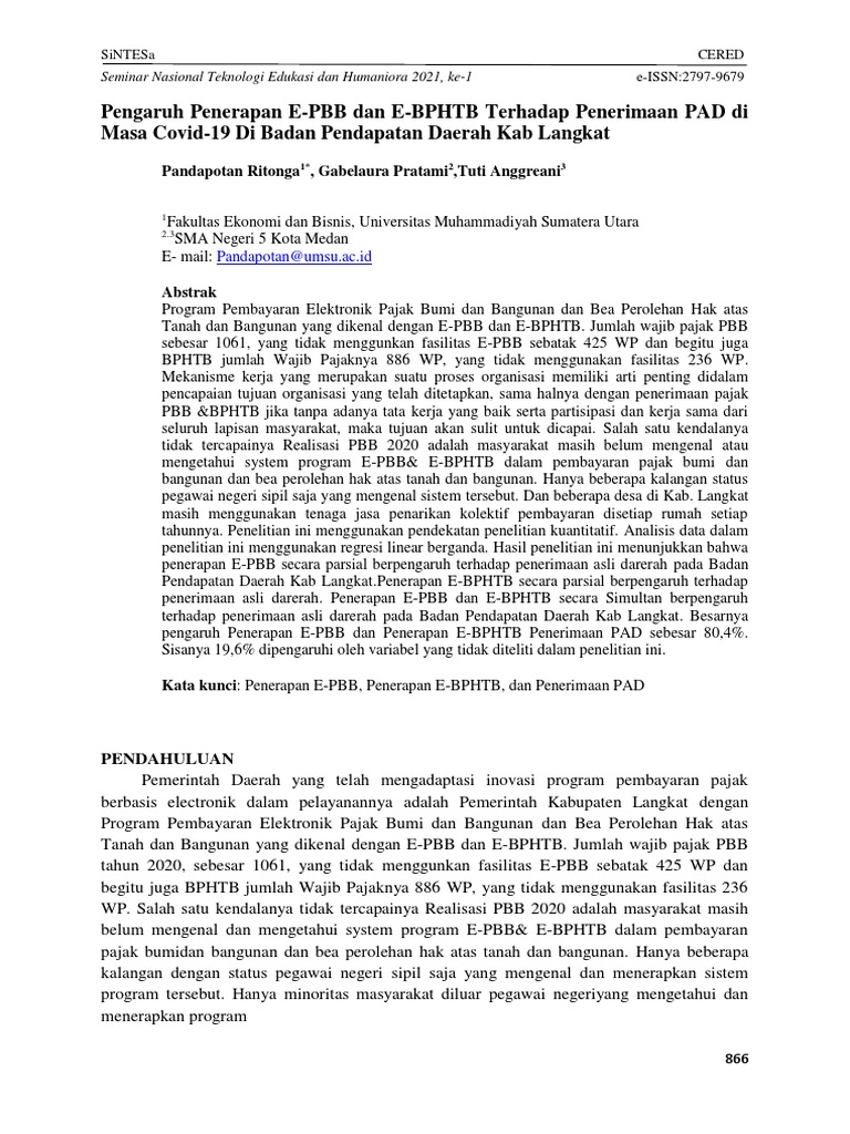 Pengaruh Penerapan E-PBB Dan E-BPHTB Terhadap Penerimaan PAD Di | PDF