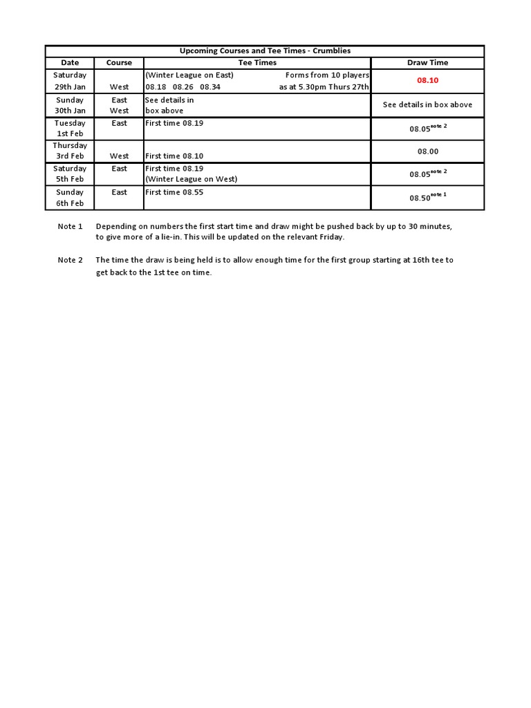 Crumblies Winter League Tee Times | PDF