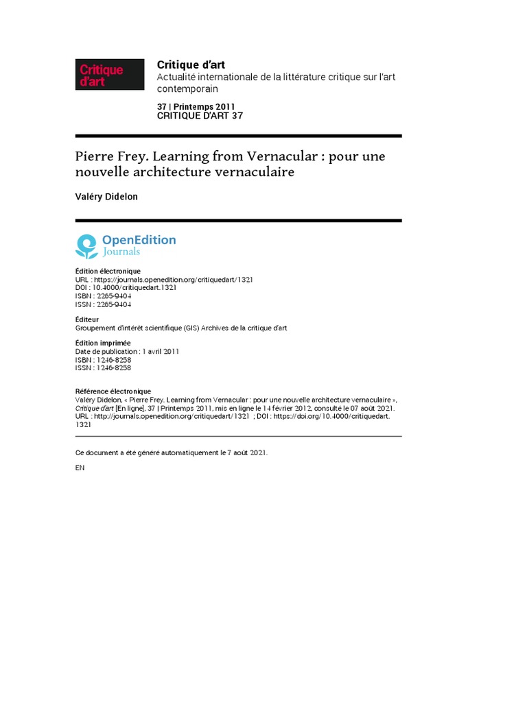 Pierre Frey Learning From Vernacular Pou | PDF | Sciences sociales | Art