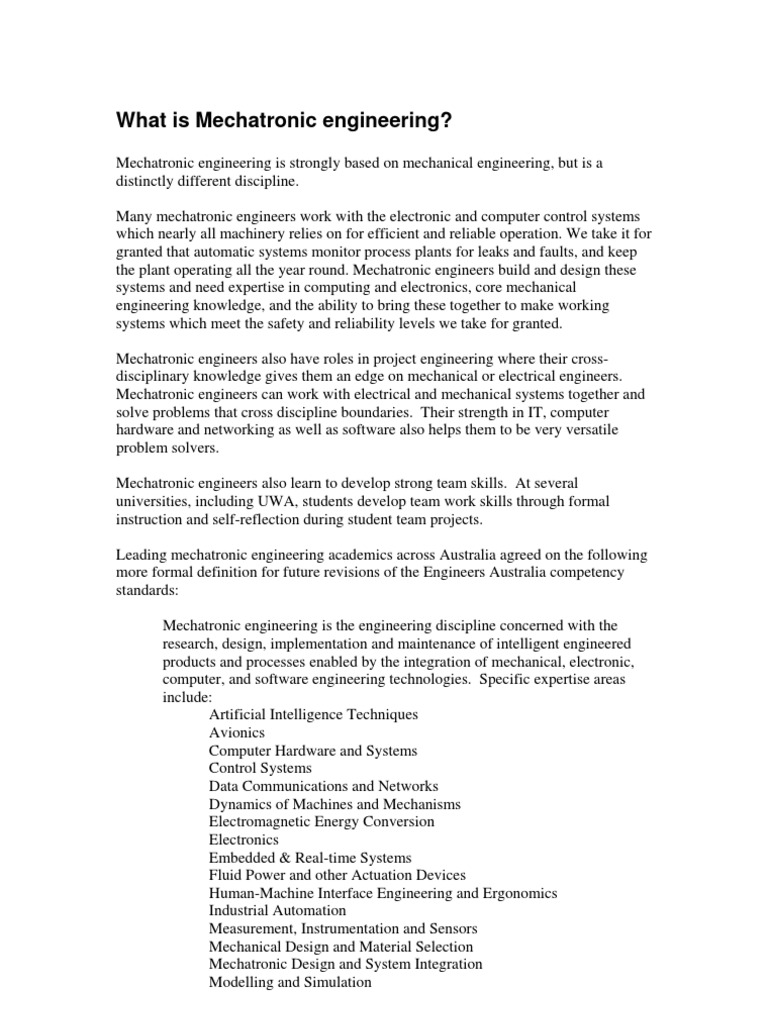 Mechatronic Engineering Overview | PDF | Mechatronics | Engineering