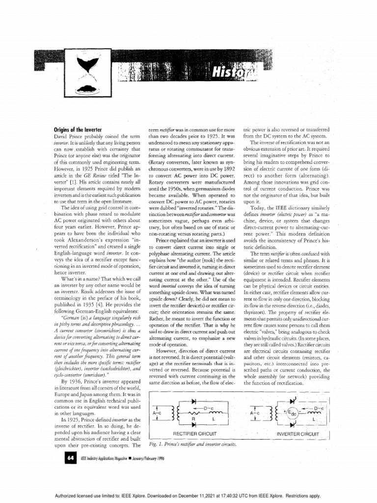 Origins of The Inverter: I Industry | PDF | Rectifier | Power Inverter