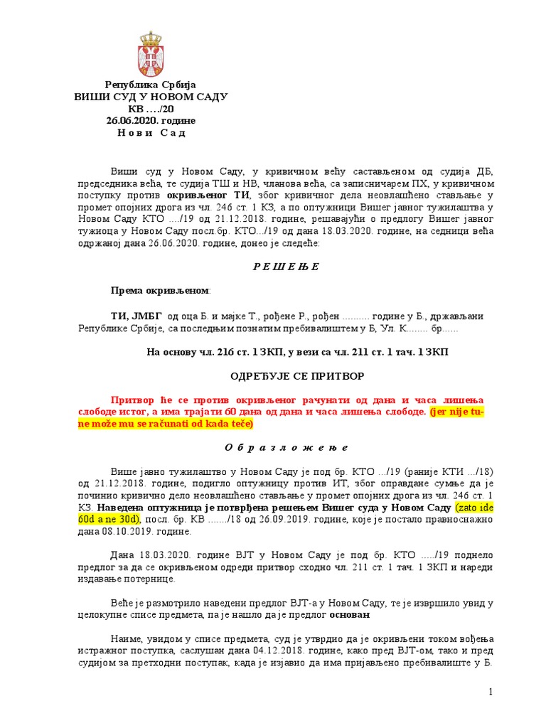 Rešenje o Odredj - Pritvora I Poternica | PDF