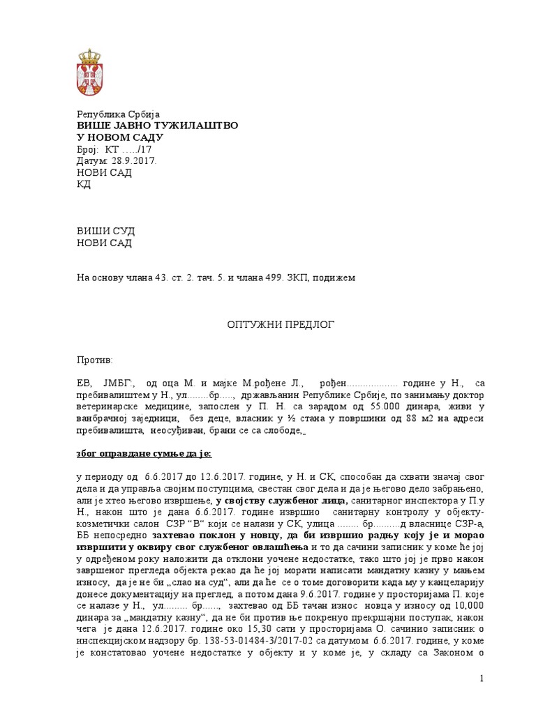 Optuzni Predlog | PDF