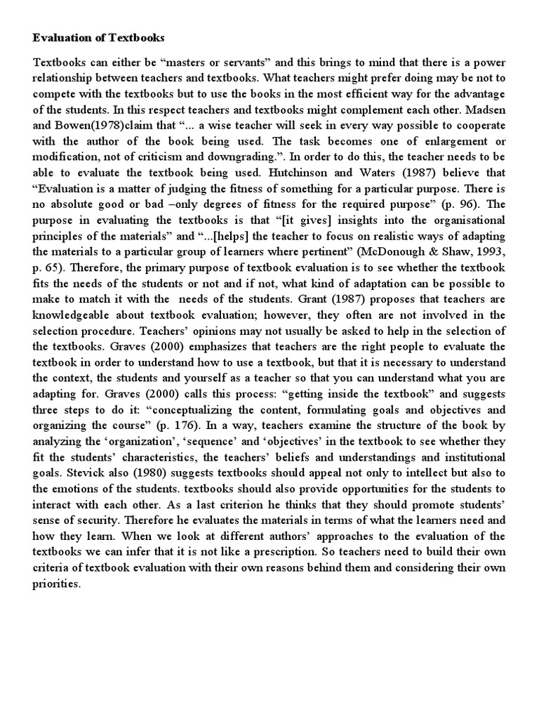 Evaluation of Textbooks | PDF | Textbook | Evaluation
