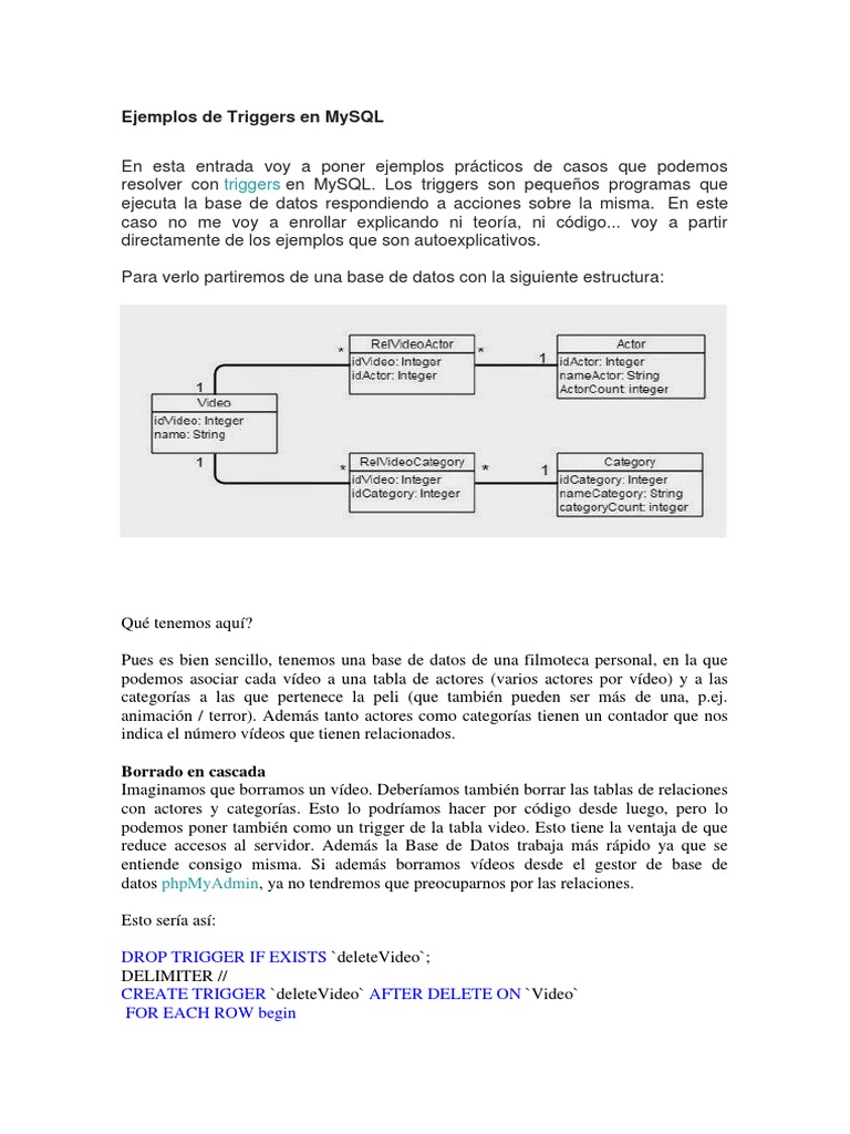 Ejemplos de Triggers en MySQL | PDF | Bases de datos | Recuperación de ...