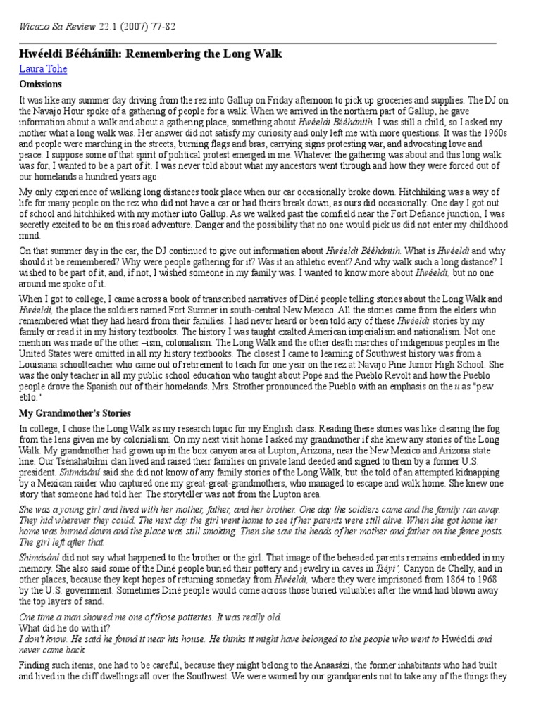Hwéeldi Bééhániih: Remembering The Long Walk: Laura Tohe | PDF | Childbirth