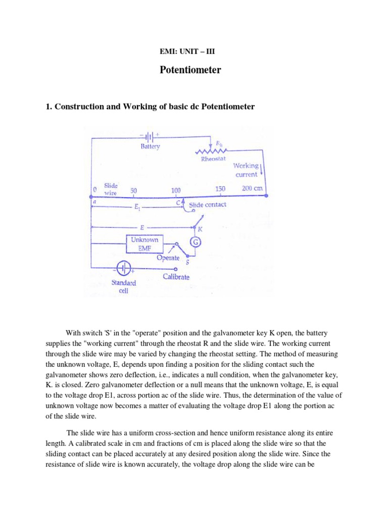 Potentiometer: 1. Construction and Working of Basic DC Potentiometer ...