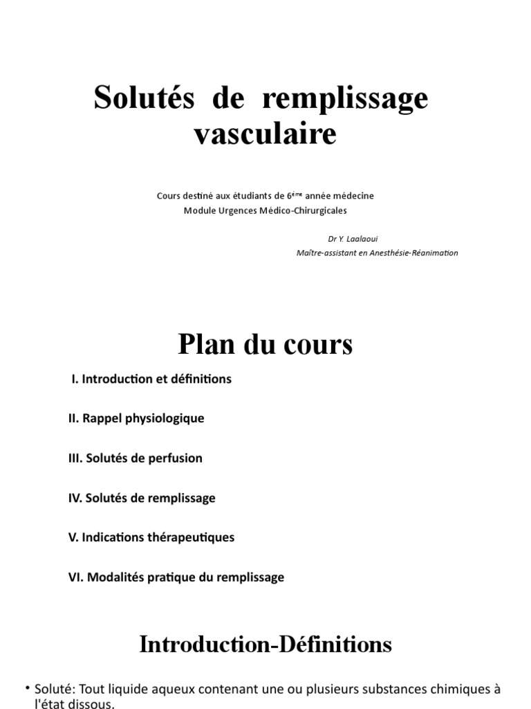 Solutés de Remplissage Vasculaire | PDF | Déshydratation (médecine ...