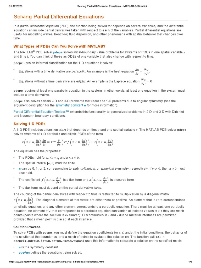 Solving Partial Differential Equations - MATLAB & Simulink | PDF ...