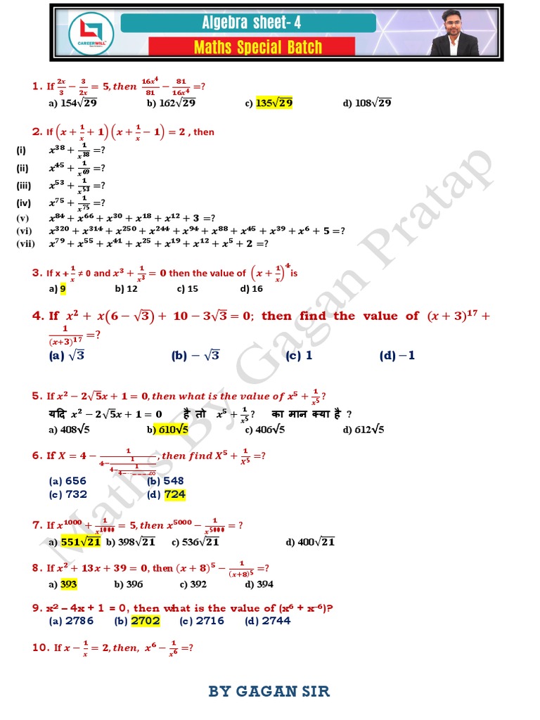 Algebra 4 | PDF