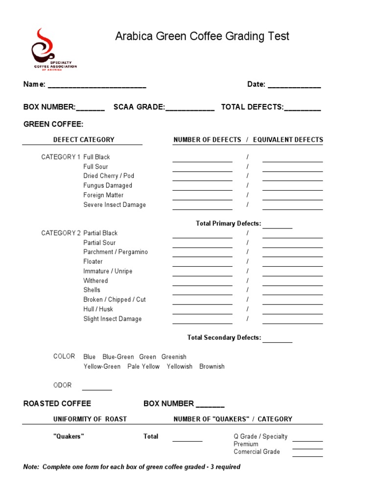 Arabica Green Coffee Grading Form | PDF
