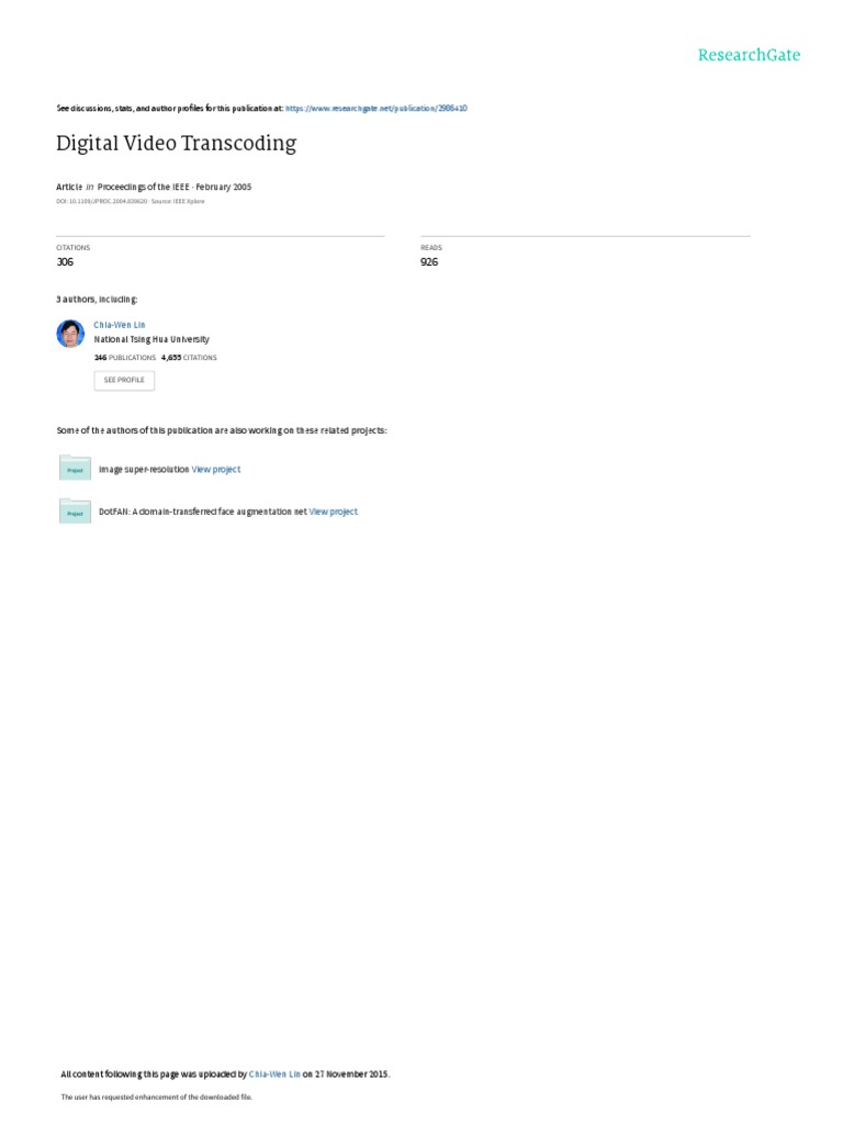 Digital Video Transcoding: Proceedings of The IEEE February 2005 | PDF | Data Compression | Video