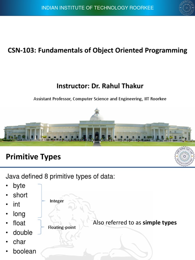 CSN-103: Fundamentals of Object Oriented Programming: Indian Institute of Technology Roorkee ...