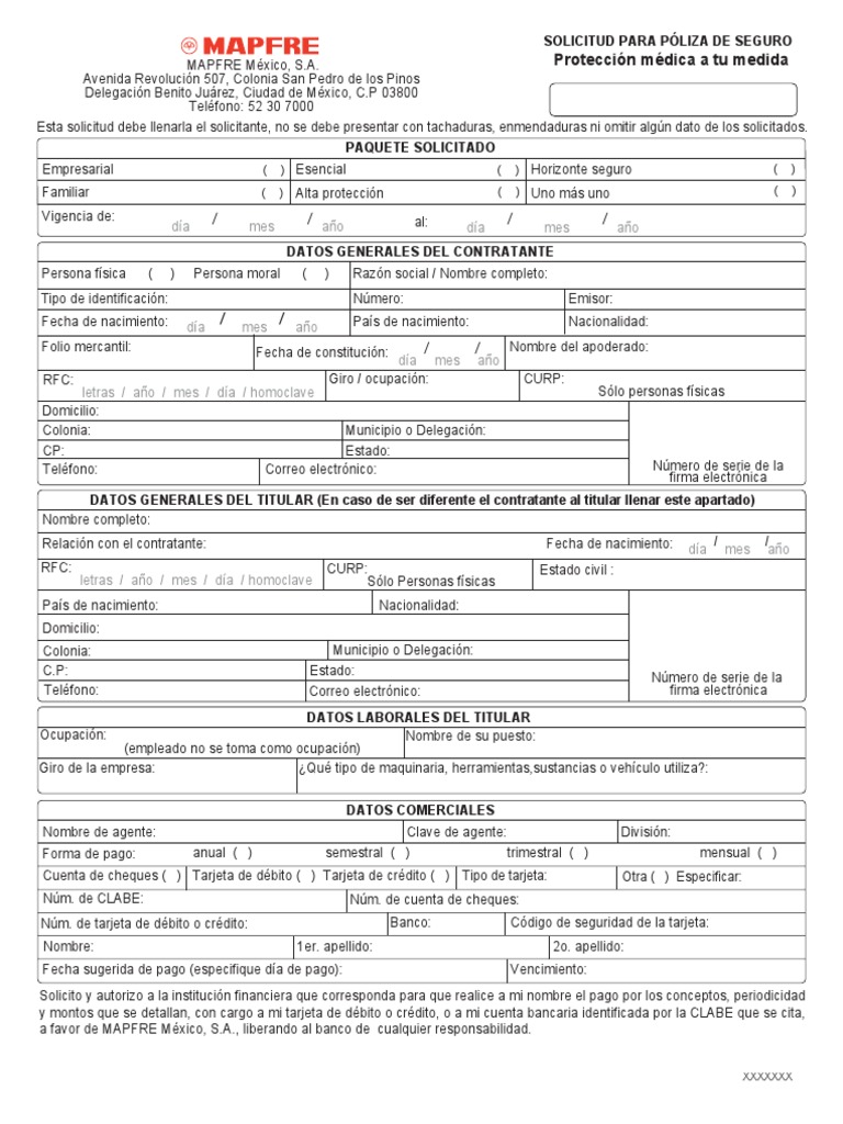 MAPFRE Solicitud2 de Gastos Medicos Mayores Individua o Familiar | PDF ...