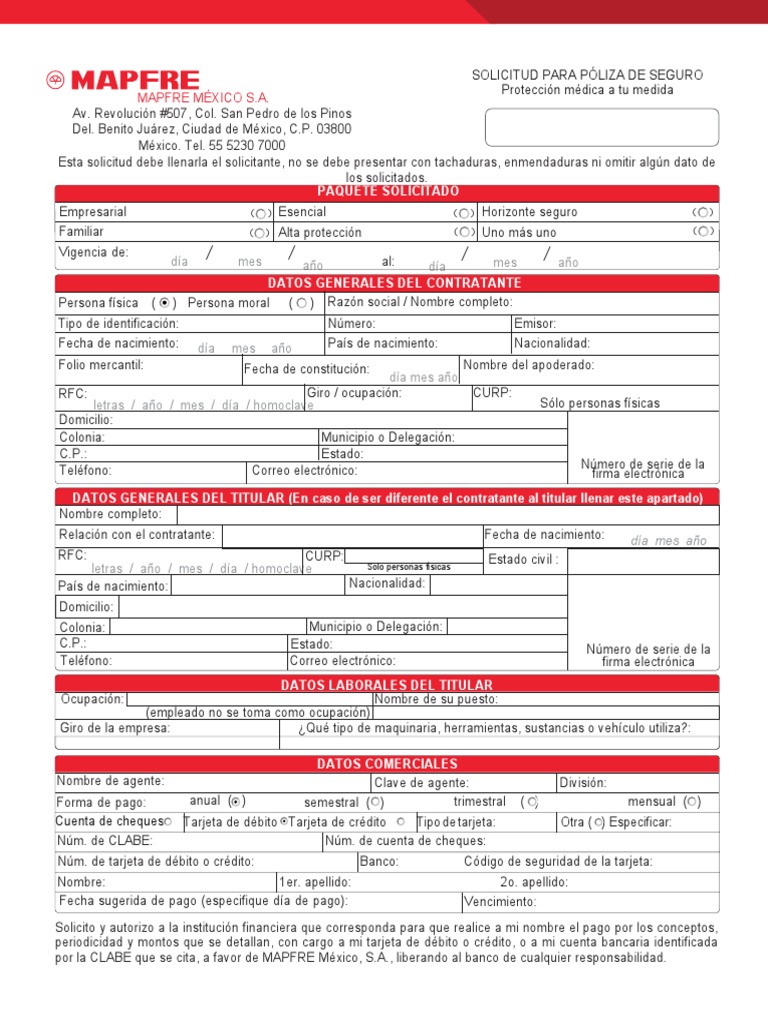 MAPFRE Solicitud para Poliza de Seguro - Proteccion Medica A Tu Medida ...