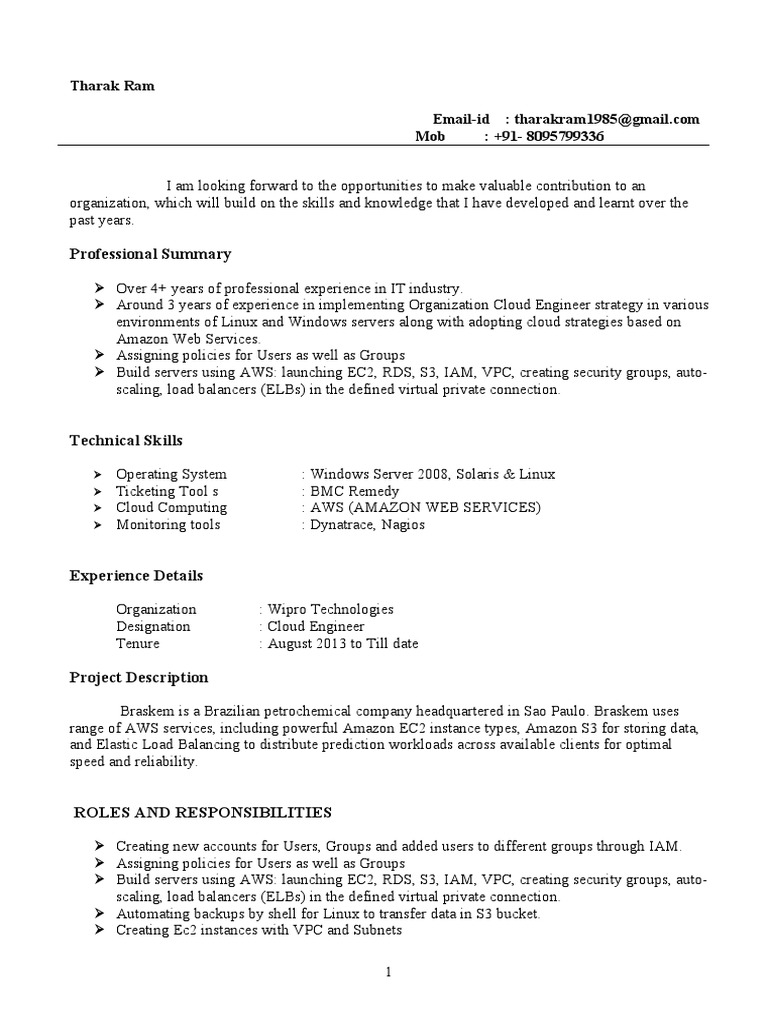 THARAK RAM Bengaluru Bangalore 4.04 Yrs | PDF | Amazon Web Services ...