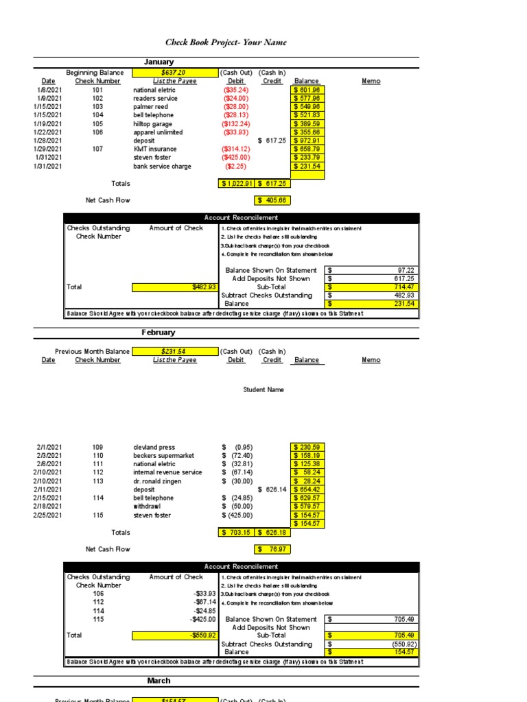 Checkbook Project Excel Ve - Template - Sheet1 | PDF | Cheque | Debits And Credits