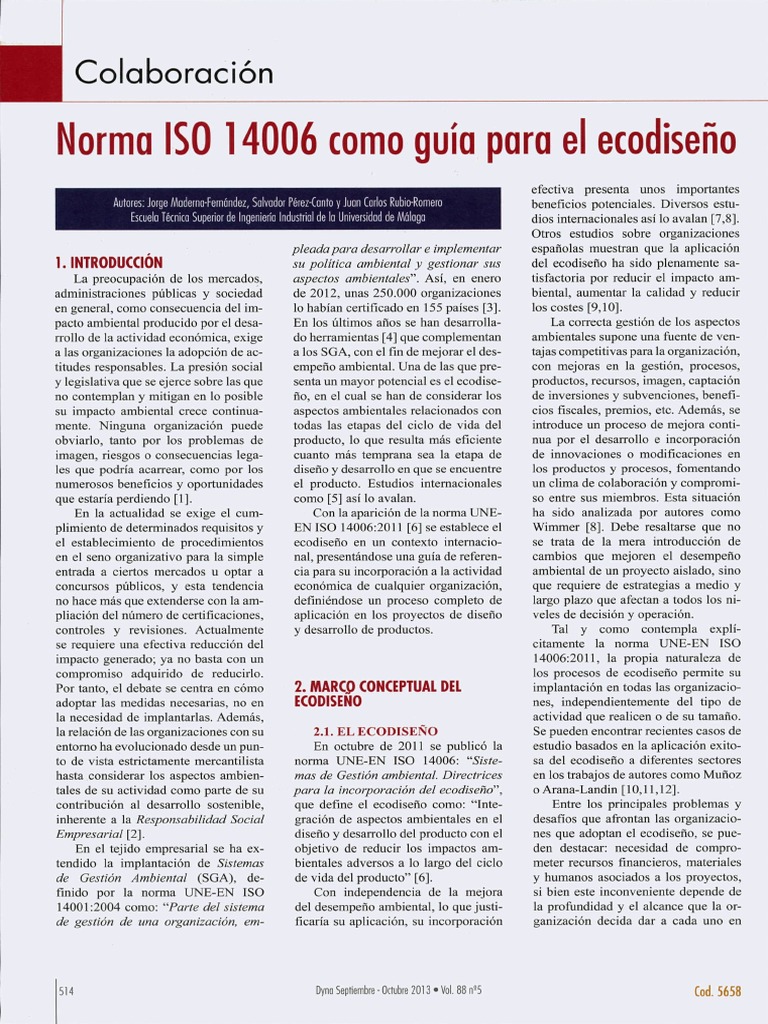 ISO 14006 Como Guía Ecodiseño | PDF | Evaluación del ciclo de vida ...