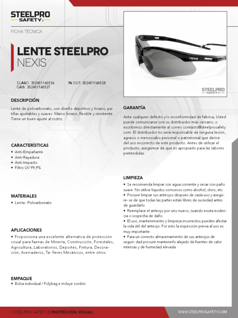 Especificaciones Tecnicas Lente-Steelpro-Nexis | PDF