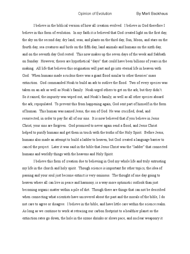 Marli Backhaus Opinion On Evolution | PDF | Noah's Ark | Noah