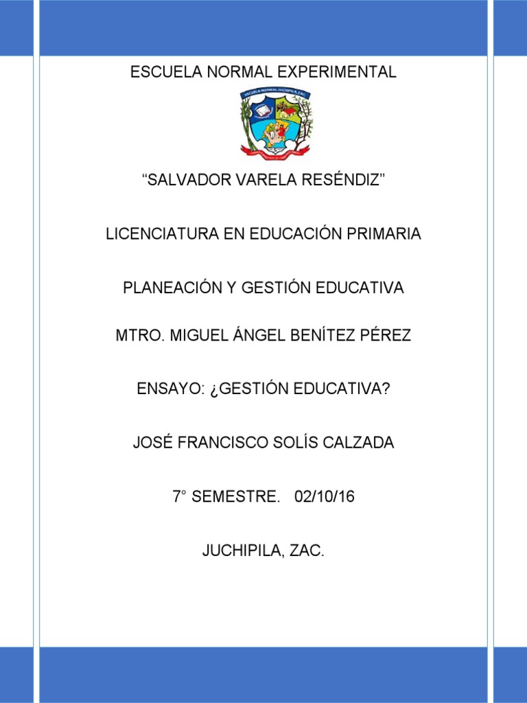 Ensayo Gestion Educativa | PDF | Aprendizaje | Plan de estudios