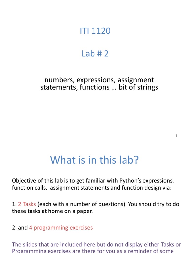 Iti 1120 Lab 2 Numbers Expressions Assignment Statements Functions Bit Of Strings Pdf 