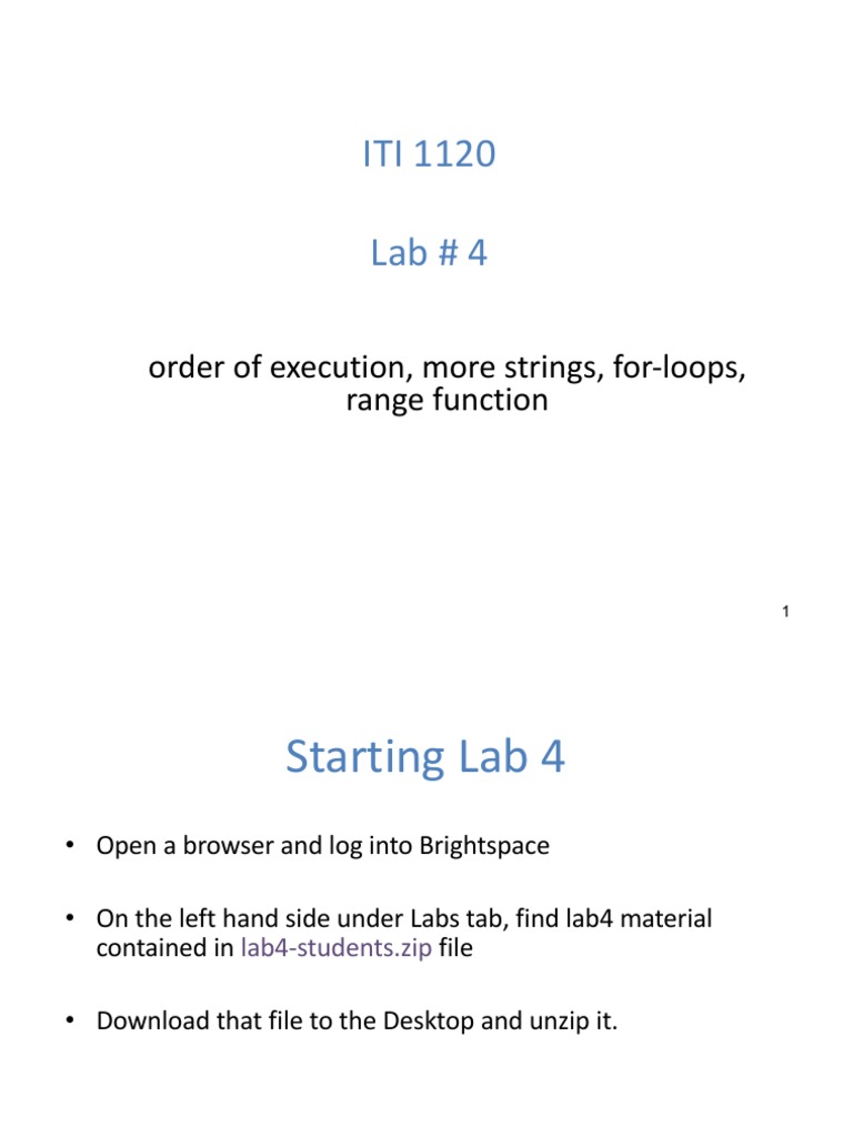 ITI 1120 Lab # 4: Order of Execution, More Strings, For-Loops, Range Function | PDF | Computing ...