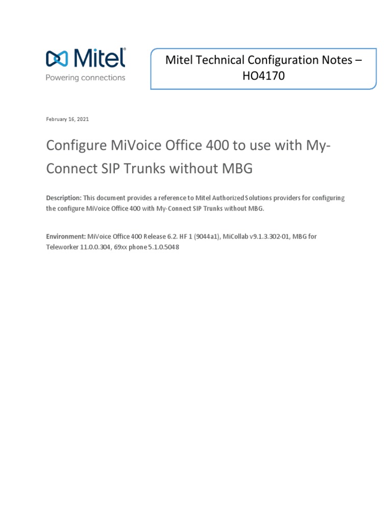 My-Connect SIP MiVO 400 (No MBG) - HO4170 | PDF | Session Initiation ...