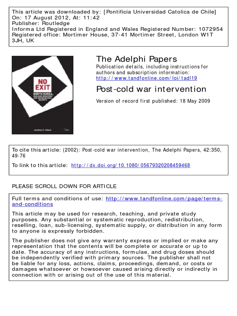 Post-Cold War Intervention: The Evolution of Conflict and the ...