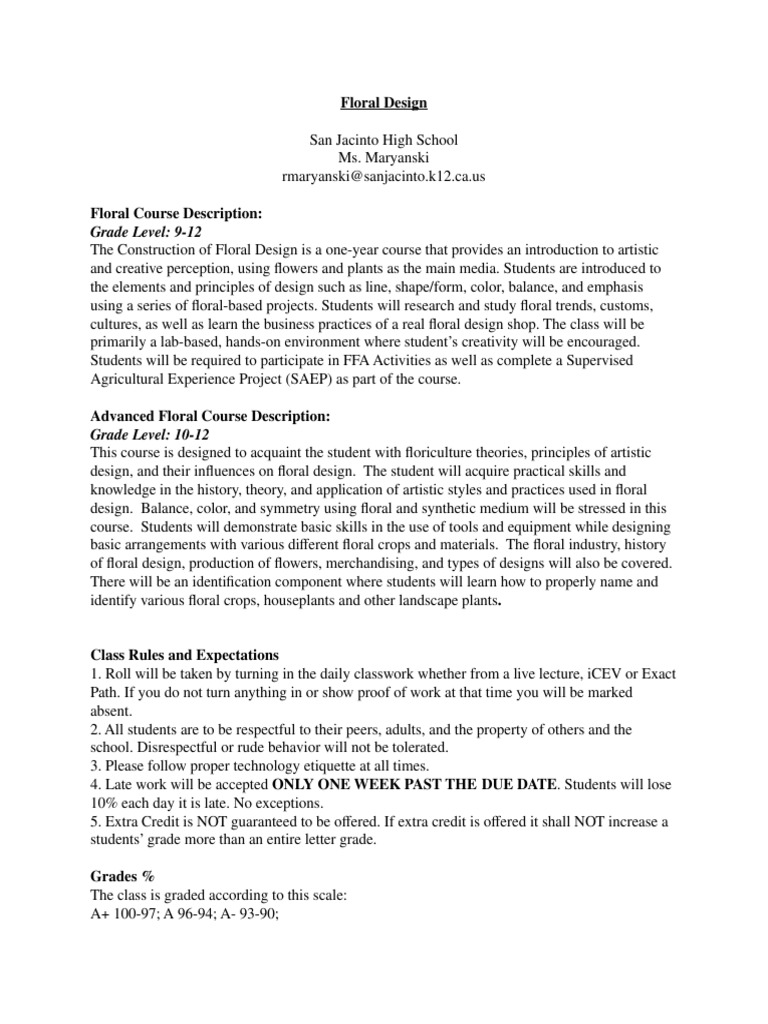 Floral and Advanced Floral Syllabus 2020-21 | PDF | Cognition