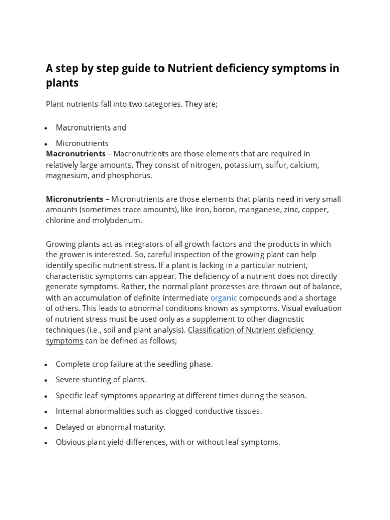 A Step by Step Guide To Nutrient Deficiency Symptoms in Plants | PDF ...