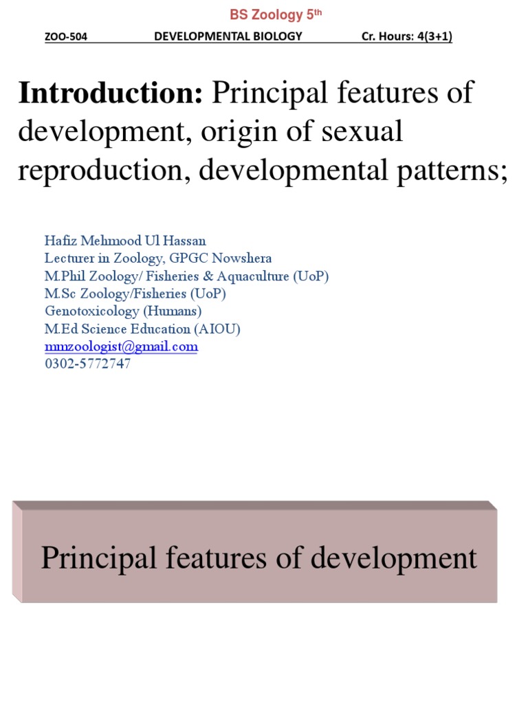 Introduction: Principal Features Of: Development, Origin of Sexual ...