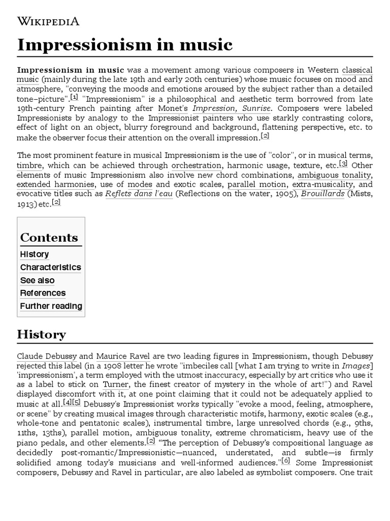 Impressionism in Music - Wikipedia | PDF | Classical Music