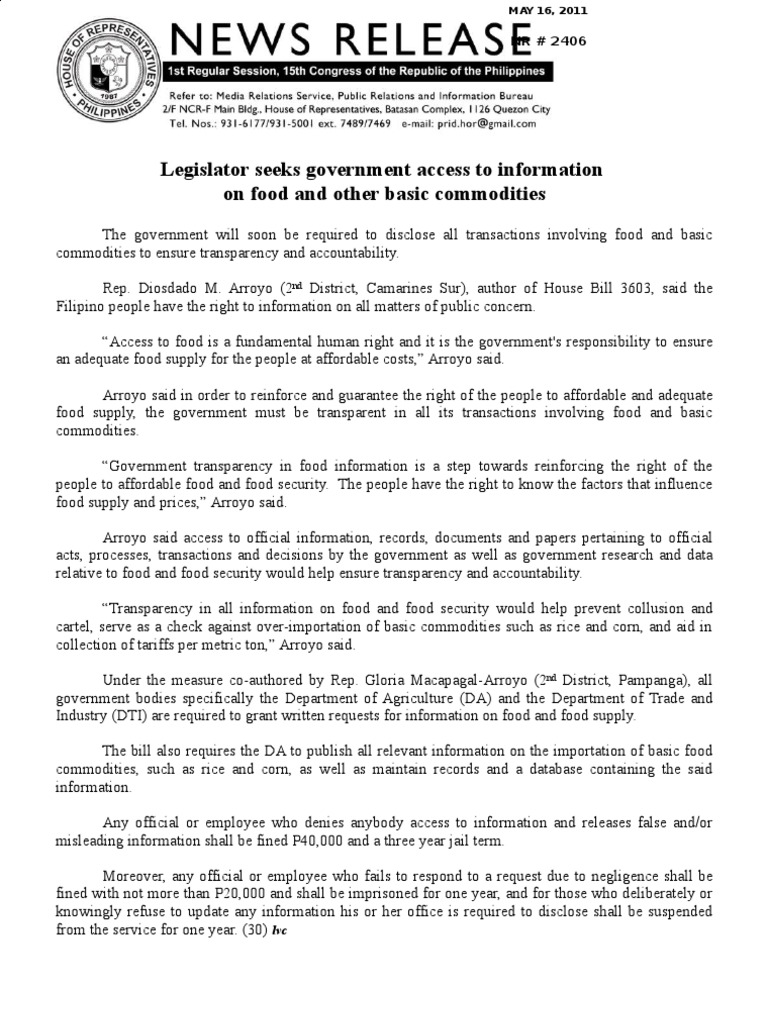 Government Transparency in Food Supply | PDF | Politics | Law