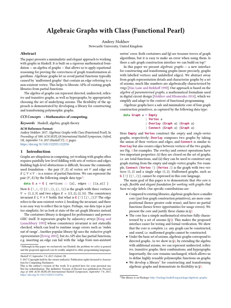 Algebraic Graphs With Class (Functional Pearl) : Andrey Mokhov | PDF ...