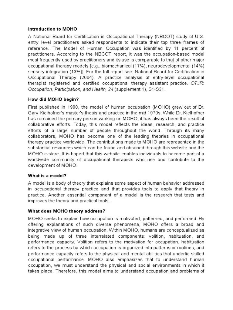 Introduction To MOHO: Occupation, Participation, and Health, 24 ...