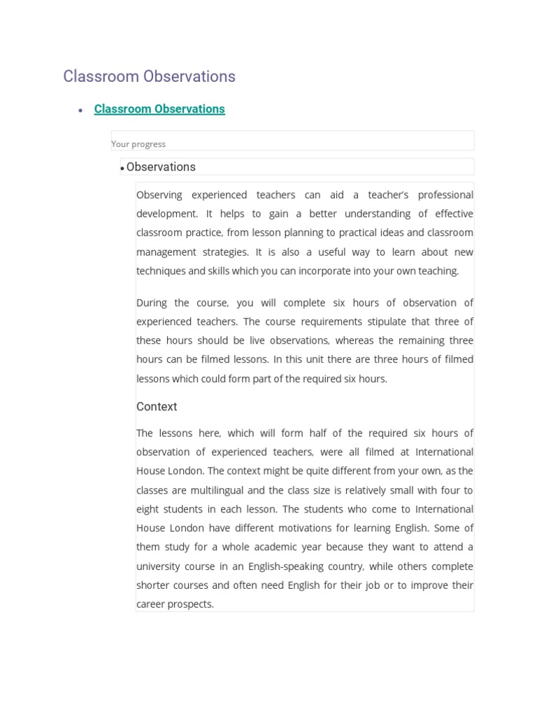 Classroom Observations | PDF | Teachers | Classroom